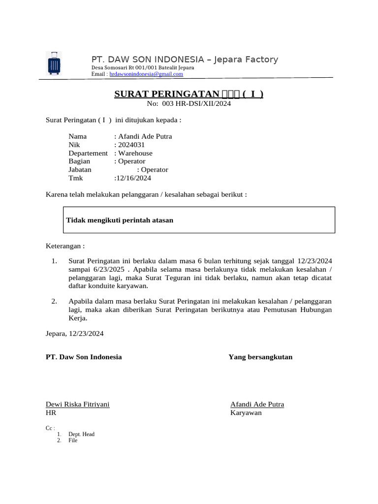 Form Surat Peringatan | PDF