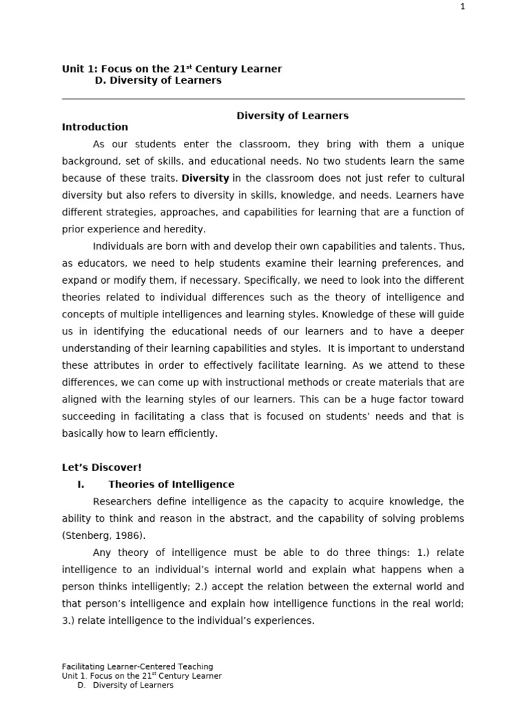 Understanding Learner Diversity | PDF | Learning Styles | Learning