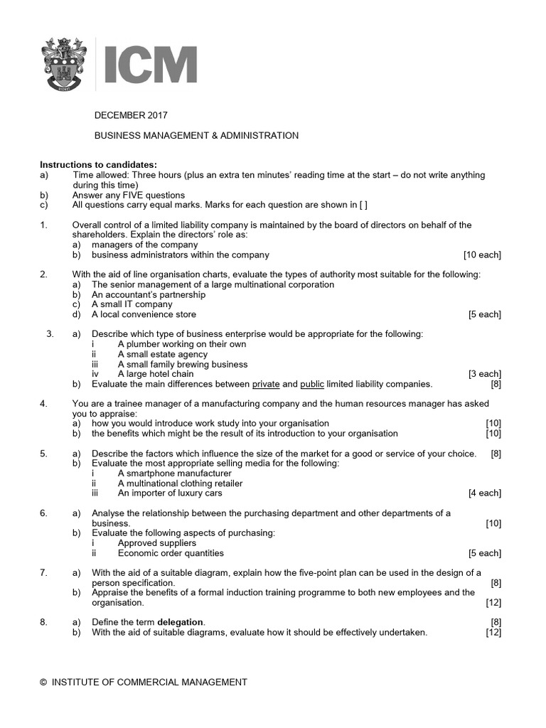 ICM Business Management & Administration | PDF | Business | Business ...