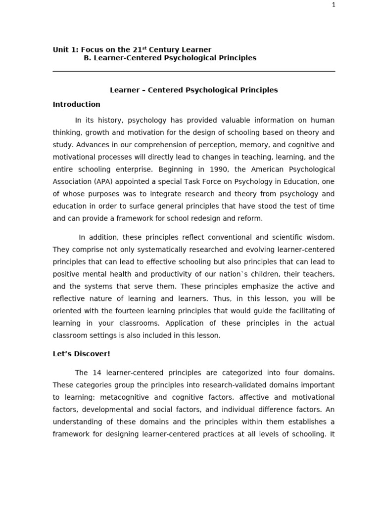 14 Principles for Learner-Centered Education | PDF | Learning | Educational Assessment