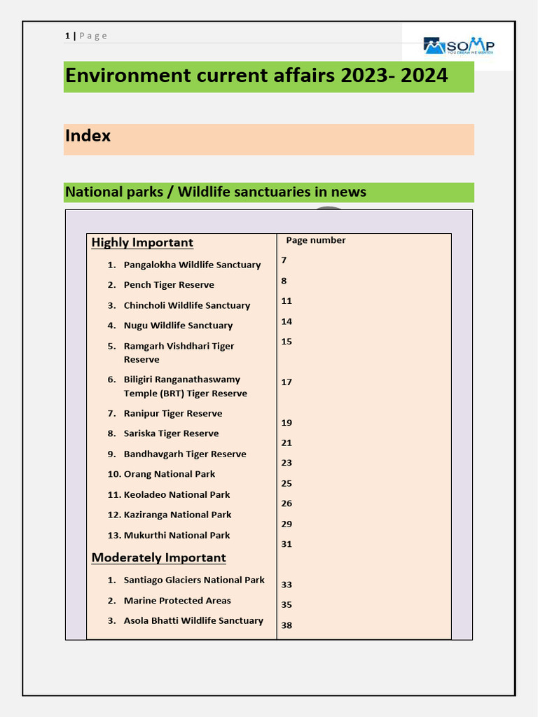 Environment Current Affairs 2023-2024 | PDF | Glacier | Earth Sciences