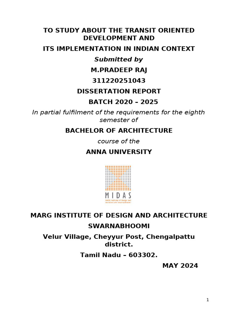 Tod Dissertation Report Final PDF | PDF | Public Transport | Rapid Transit
