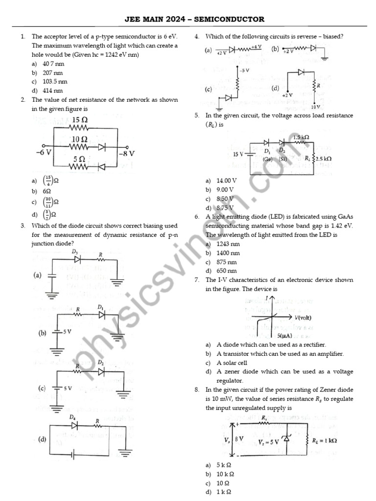 Semiconductor JEE 2024 qp with solutions_watermark | PDF | Diode ...