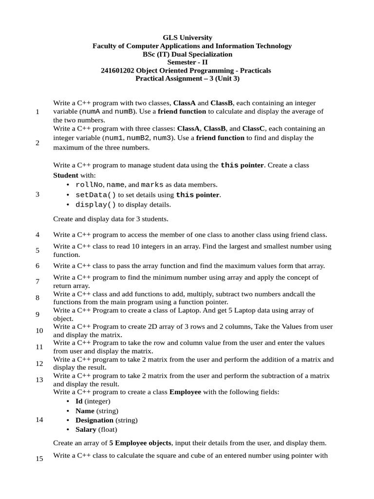 Bscit Oop Prac Assi3 Pdf Matrix Mathematics Pointer Computer Programming