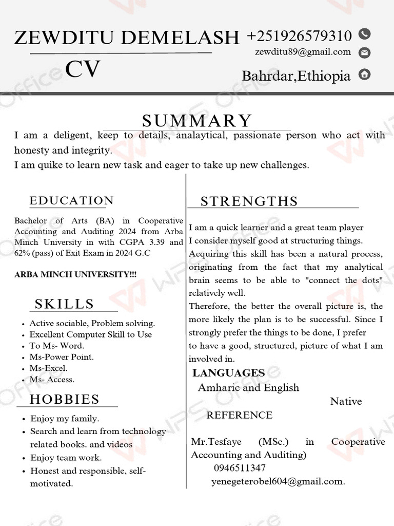 Zewditu Demelash: Bahrdar, Ethiopia | PDF