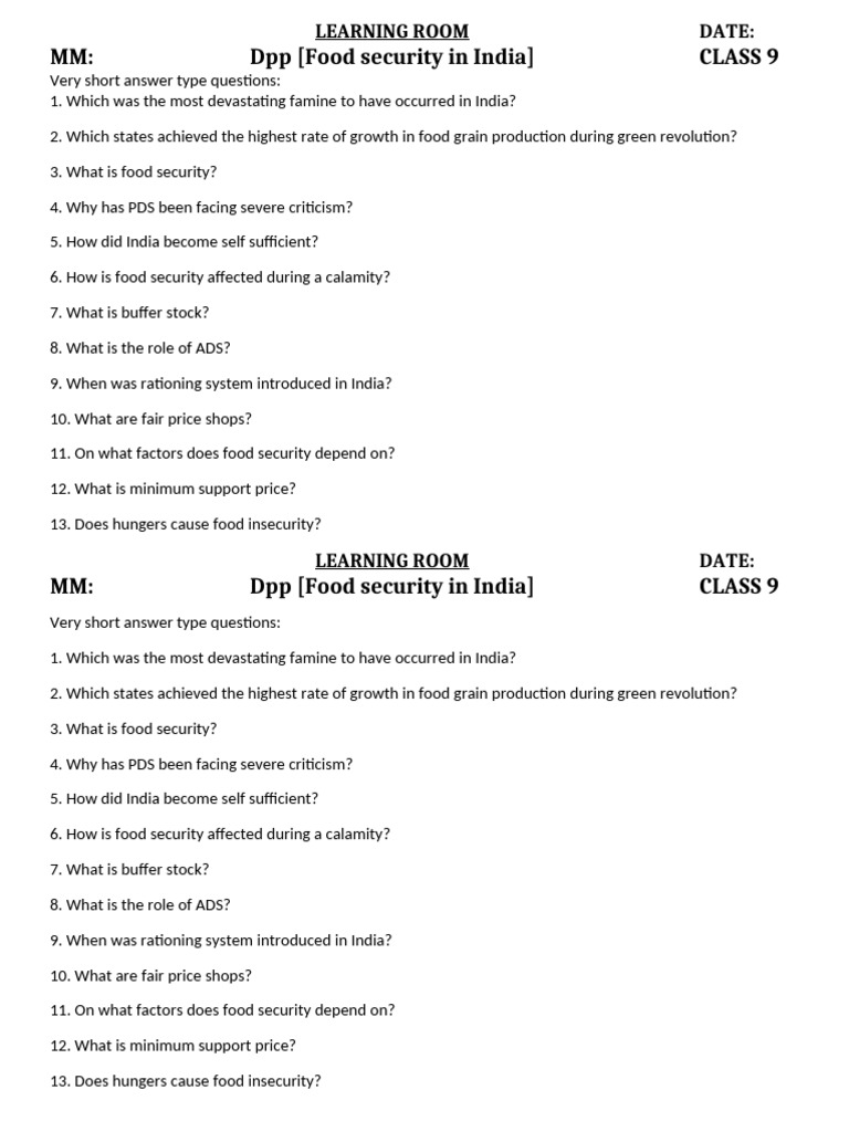 DPP Food Security in India | PDF