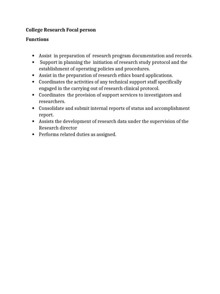Research Focal Person Responsibilities | PDF