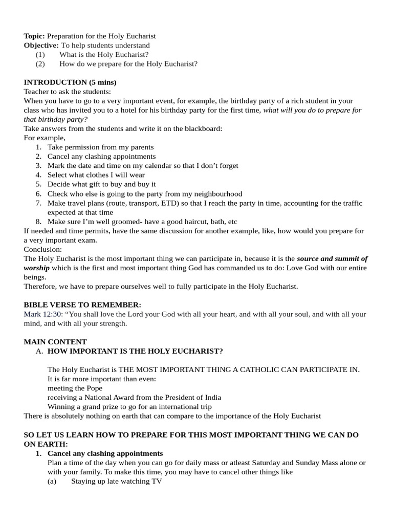 Preparing for the Holy Eucharist | PDF | Mass (Liturgy) | Eucharist