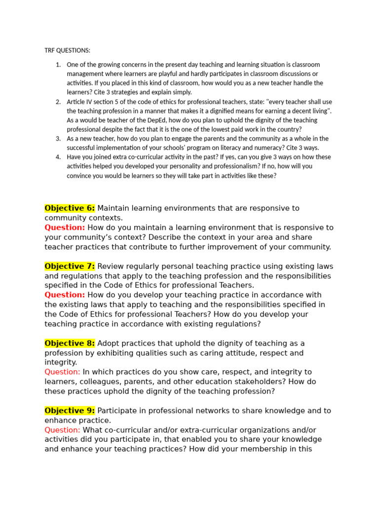 TRF Q | PDF | Teachers | Learning