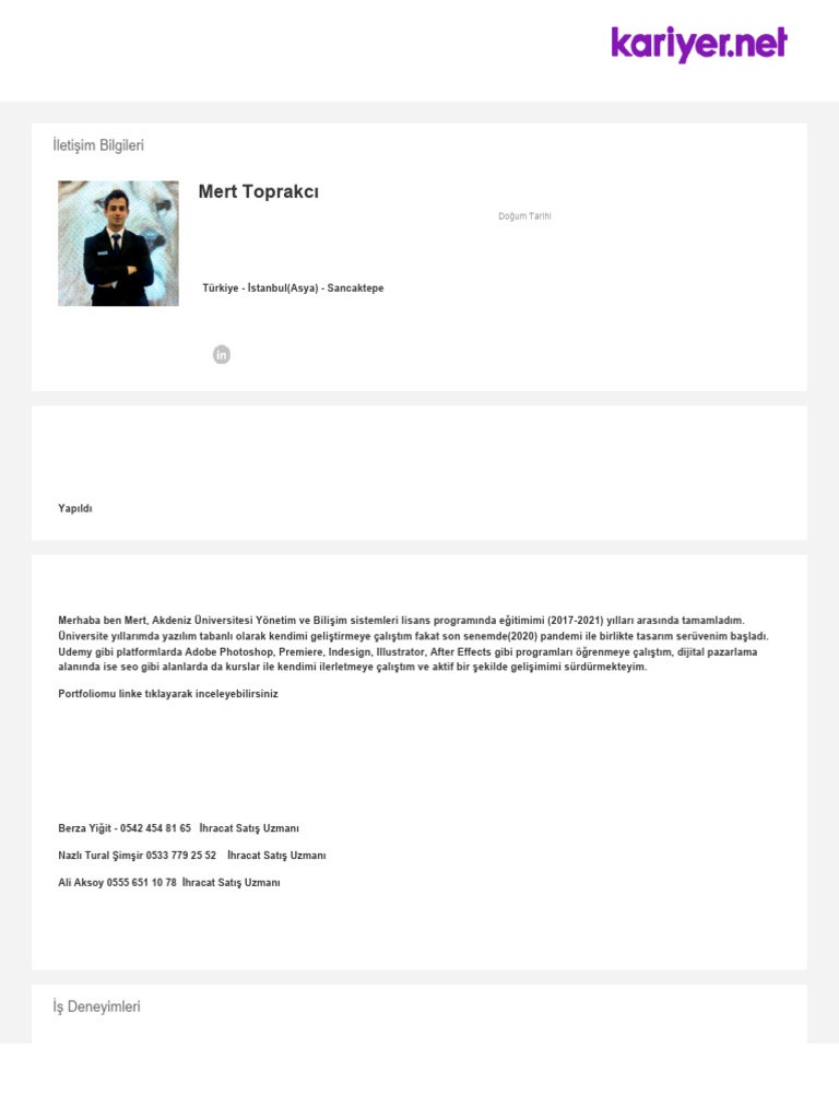 Mert Toprakcı: İletişim Bilgileri | PDF