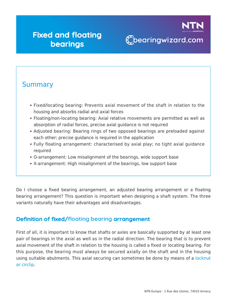 Fixed and Floating Bearings | PDF | Bearing (Mechanical) | Machines