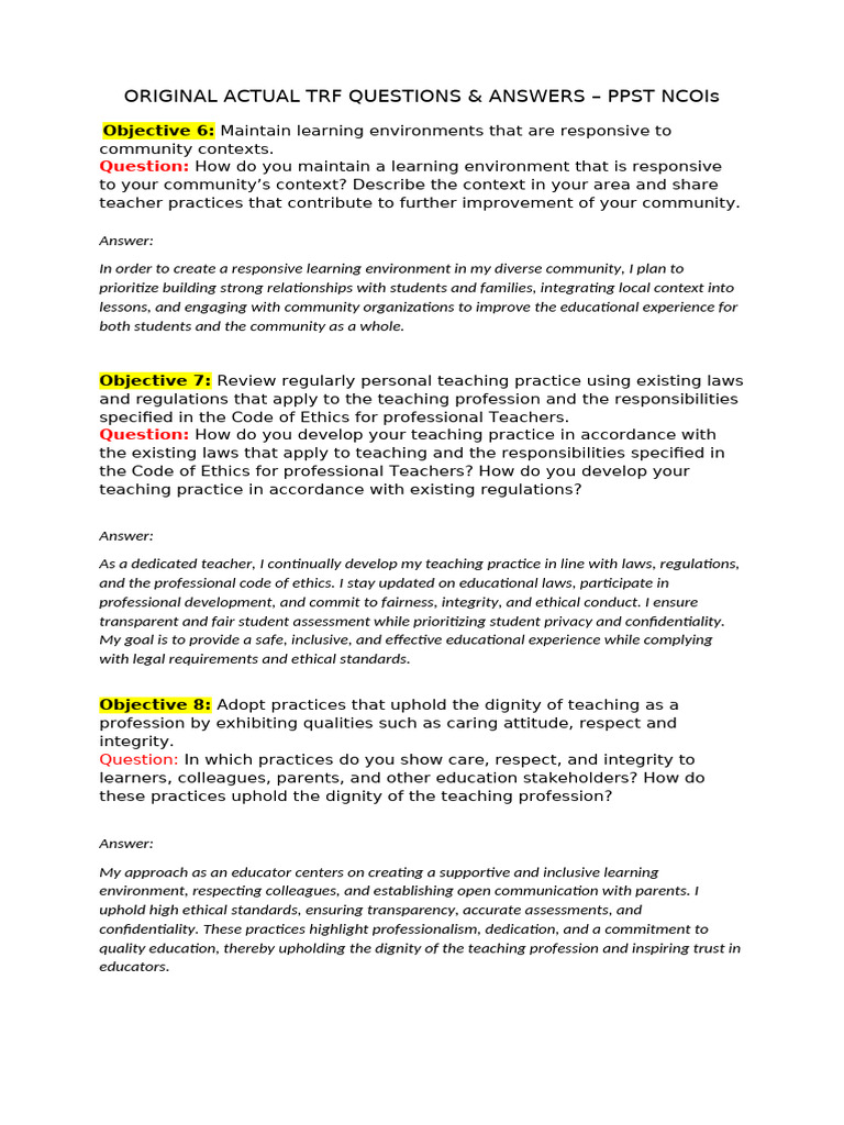 TRF Questions & Answers for Educators | PDF | Teachers | Learning