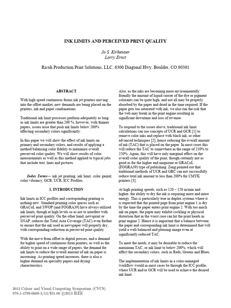 Ink Limits and Perceived Print Quality | PDF | Color | Printer (Computing)