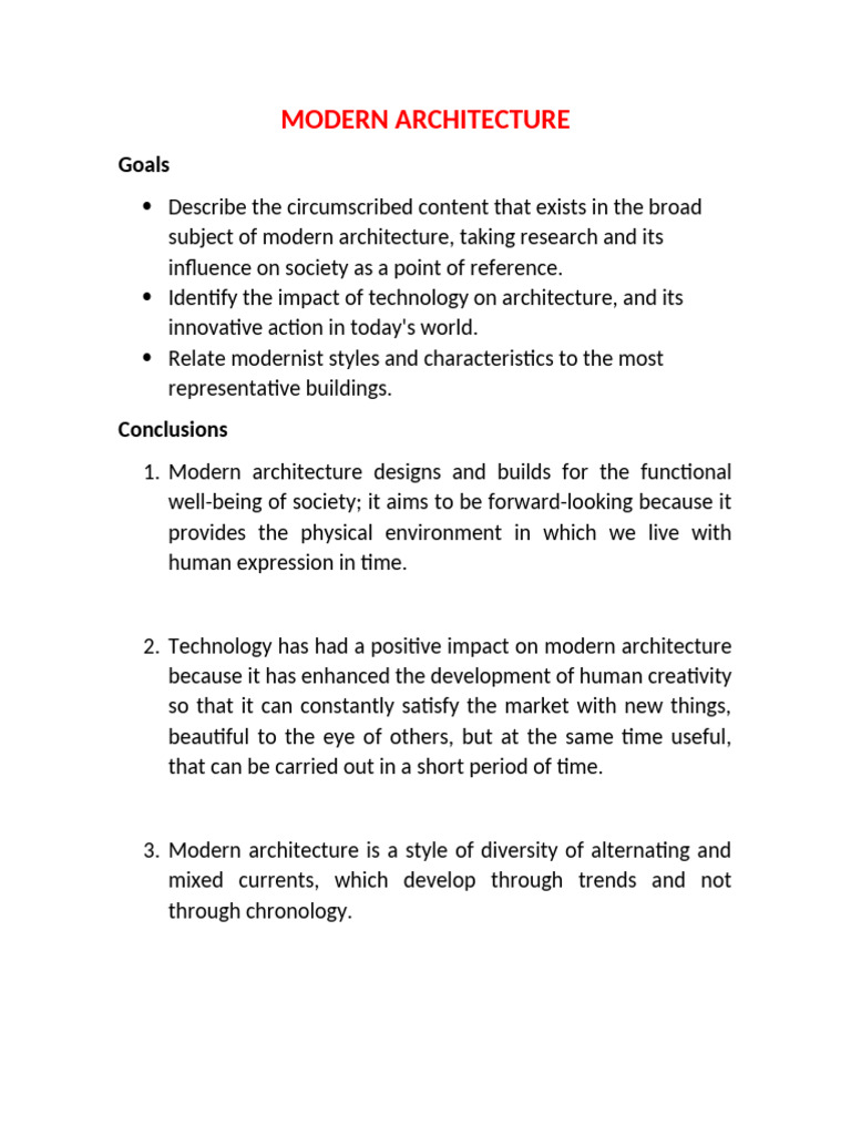 Conclusions Modern Architecture | PDF