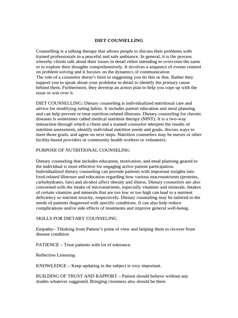 Diet Counselling | PDF | Nutrition | Diet & Nutrition