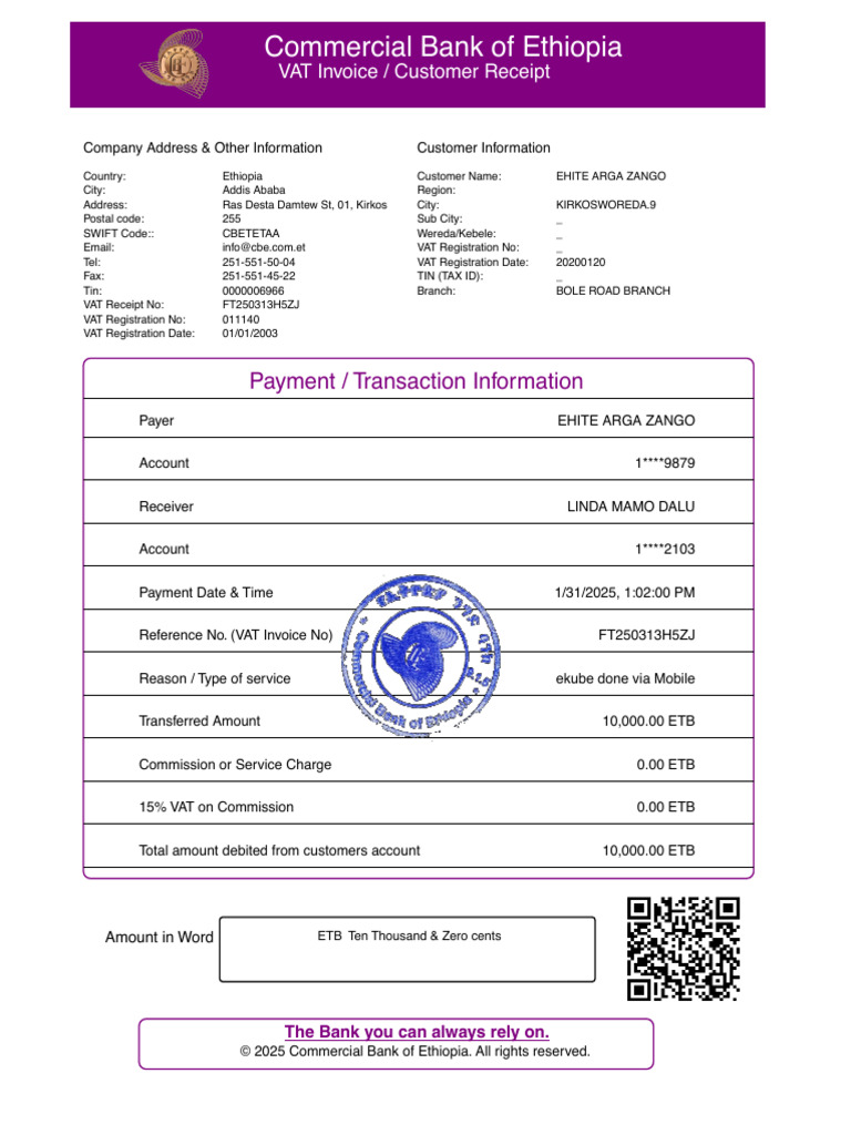 httpsapps.cbe.com.et100id=FT250313H5ZJ59149879 | PDF | Value Added Tax ...