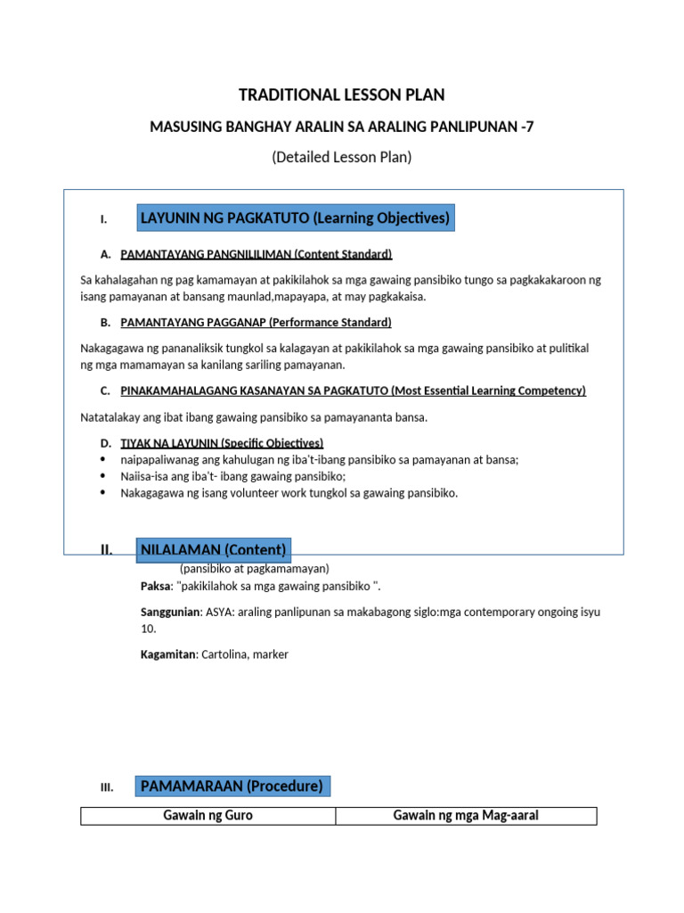 TRADITIONAL-LESSON-PLAN | PDF