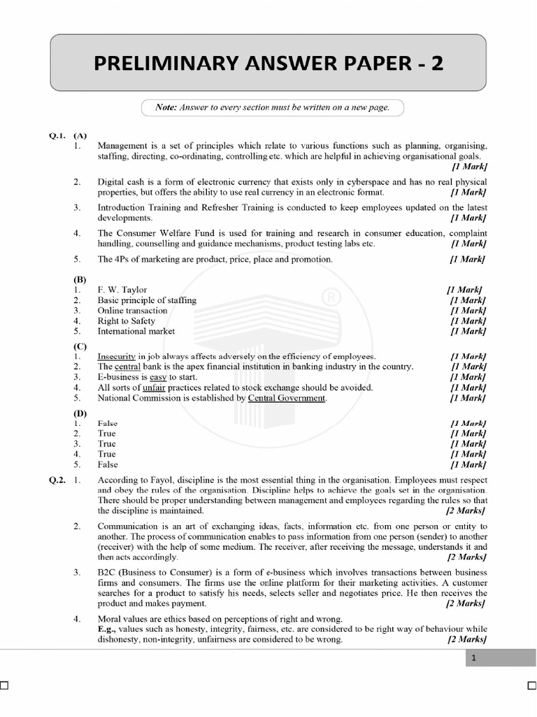 Answer Sample Paper 2 | PDF