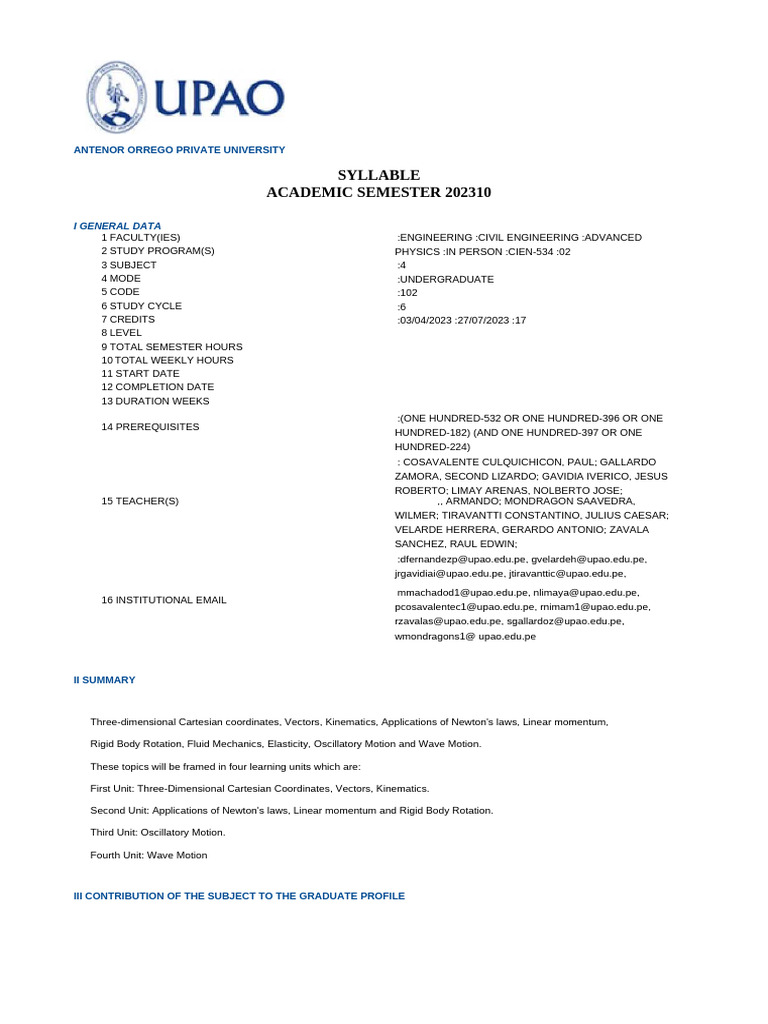 Advanced Physics Syllabus 2023-01 | PDF | Force | Euclidean Vector