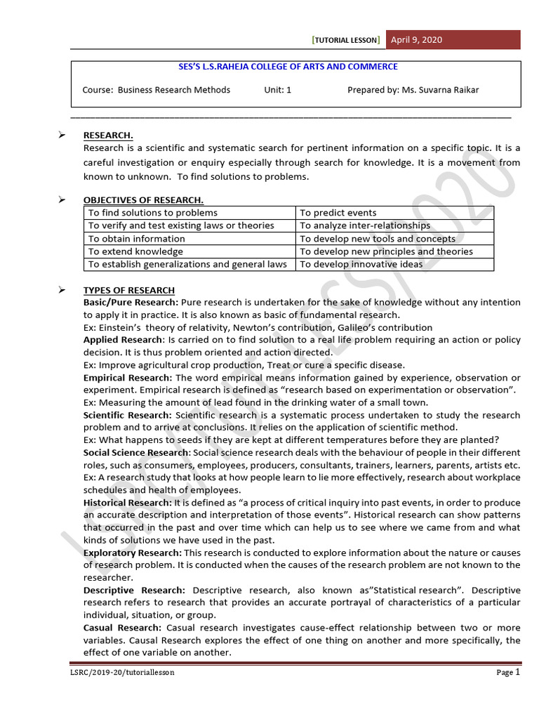 SYBMS Sem IV Business Research Methods Unit I II III IV | PDF ...