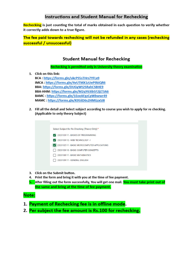 University Exam Rechecking Guide | PDF
