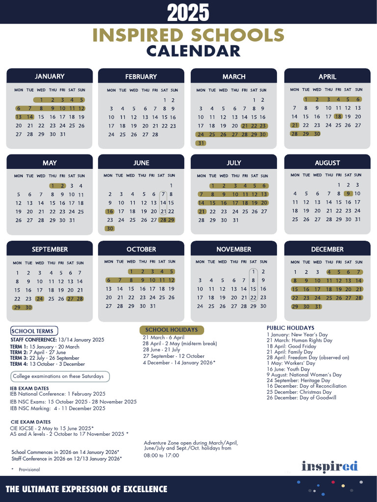 2025 Inspired Schools Calendar | PDF | Entertainment Events | December ...