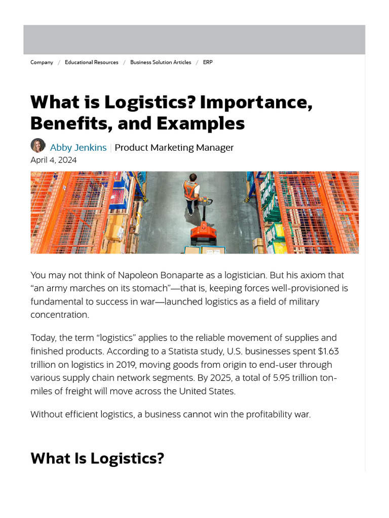 Understanding Logistics: Key Concepts & Benefits | PDF | Logistics | Warehouse