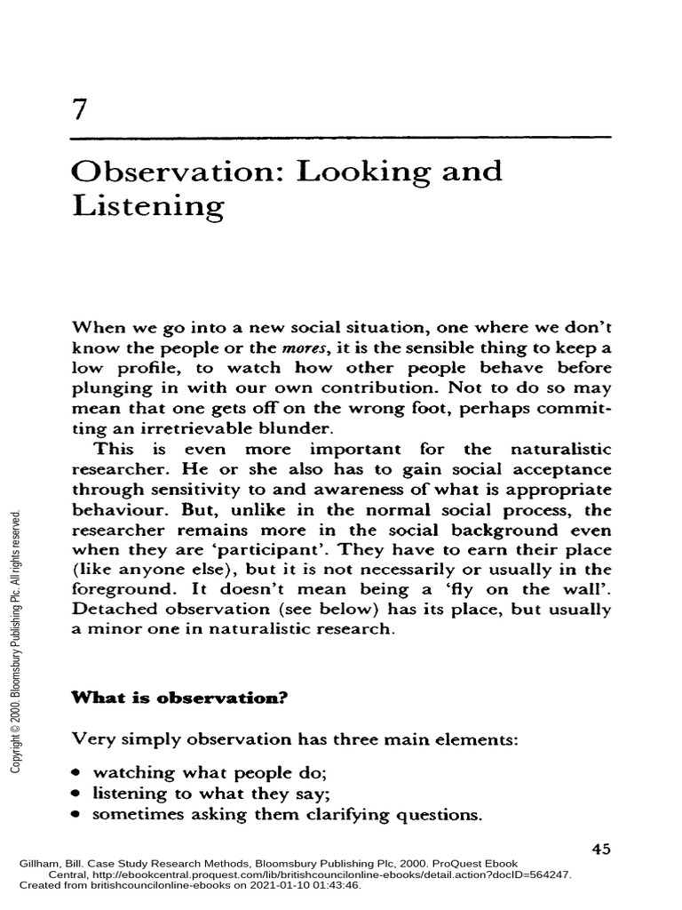 7 Observation Looking and Listening) | PDF | Case Study | Quantitative ...
