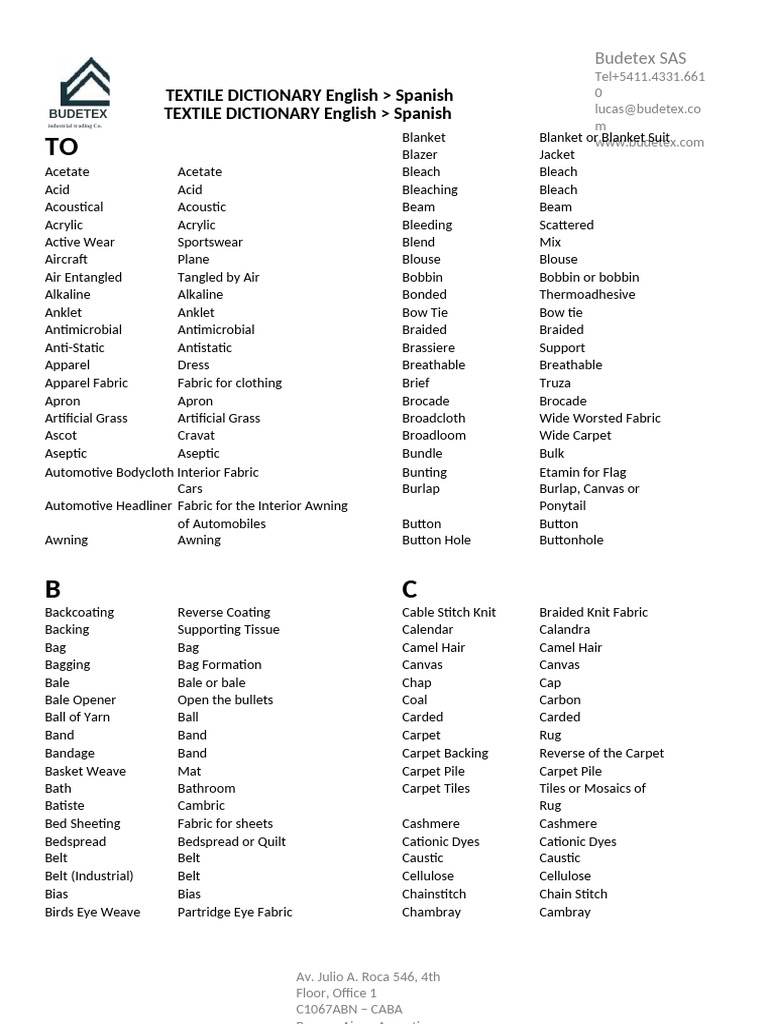 Textile Dictionary: English-Spanish Guide | PDF | Yarn | Textiles