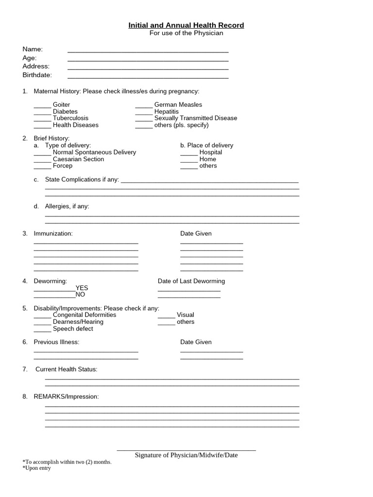 CDC CDW Initial-Pertinent Health History | PDF | Childbirth | Maternal ...