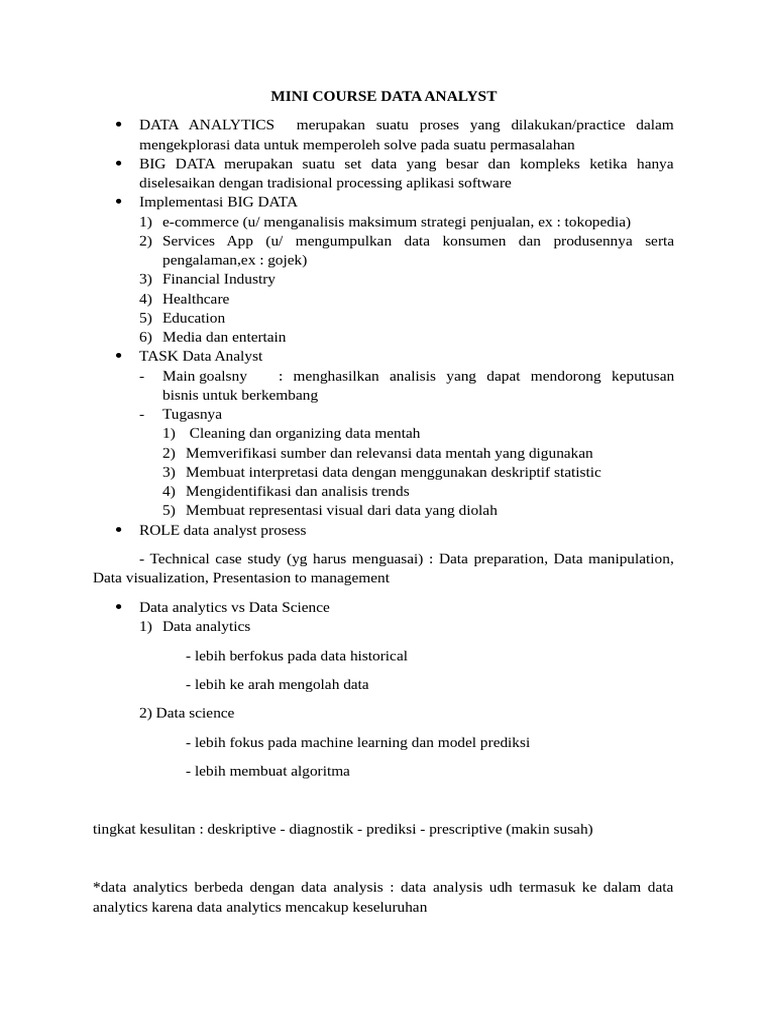 Catatan Mini Course Data Analyst | PDF