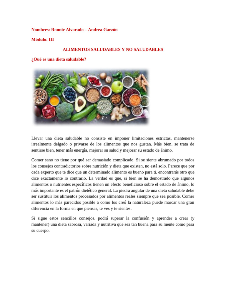 Comida Saludable y Comida No Saludable | PDF | Alimentos | Dieta