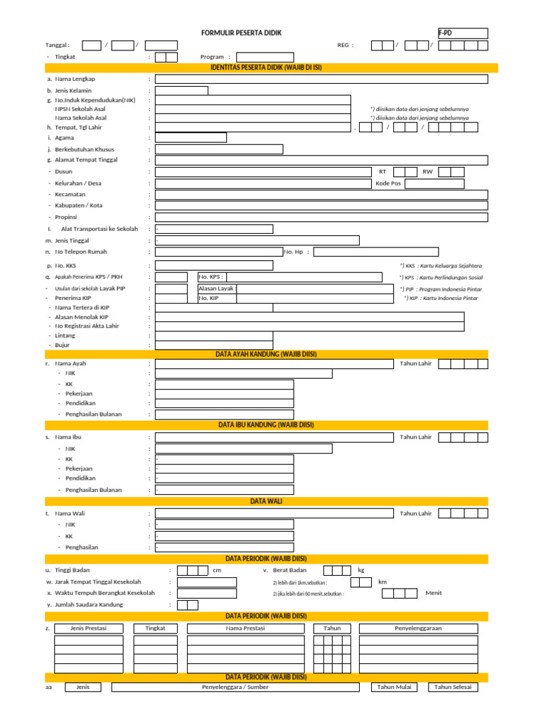 Formulir Pendaftaran Peserta Didik | PDF