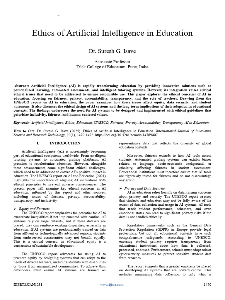 Ethics of AI in Education: Key Issues | PDF | Artificial Intelligence ...