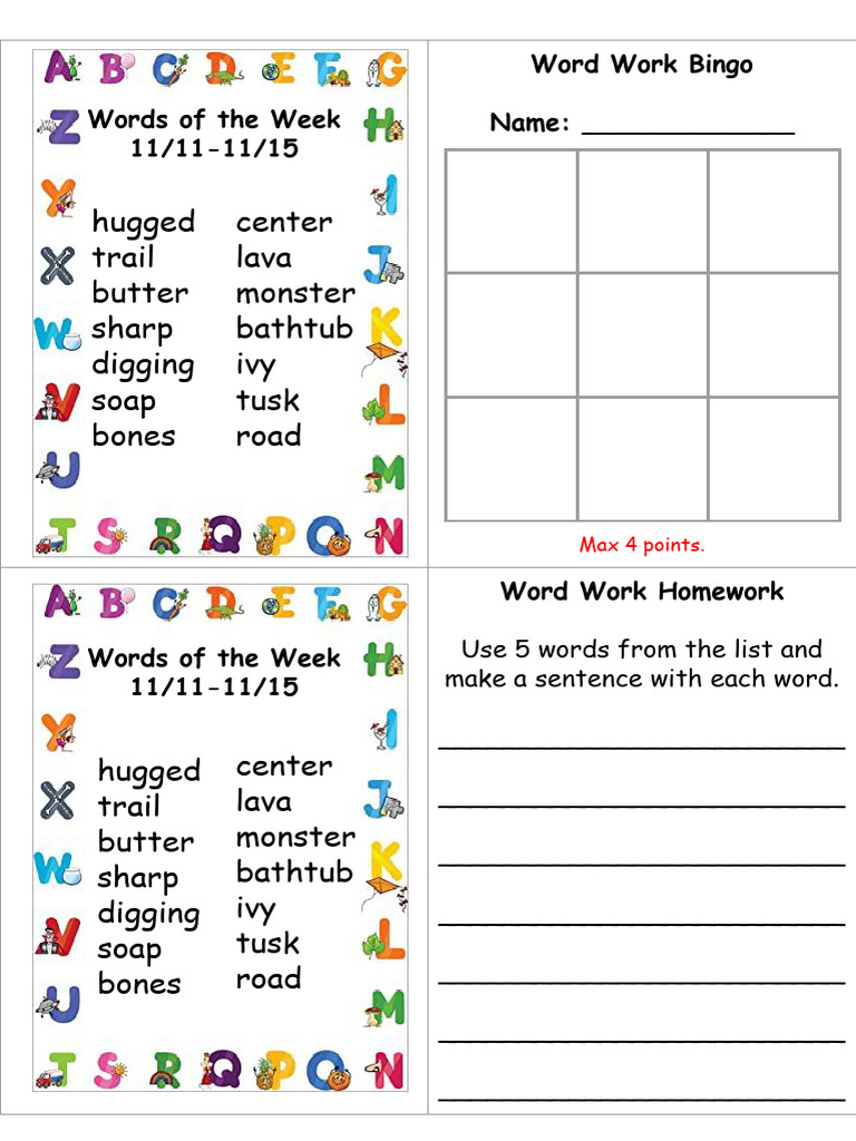 24_25 Q3 Word Work Bingo and Word List Sheet | PDF