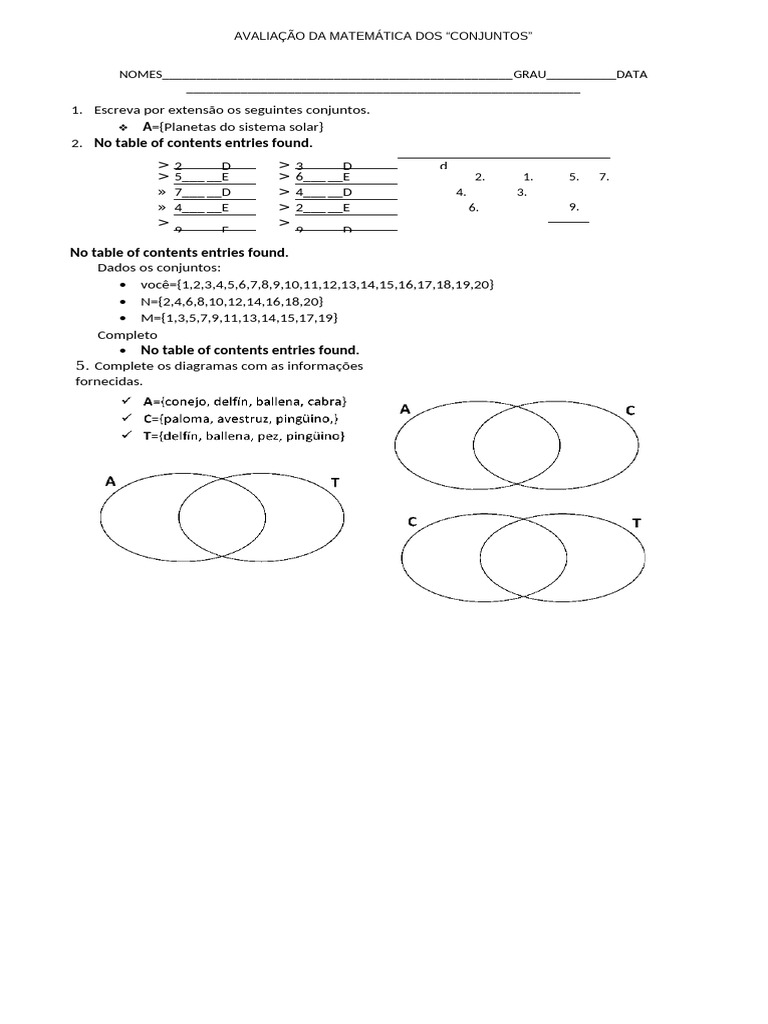 Avaliação de Conjuntos em Matemática | PDF
