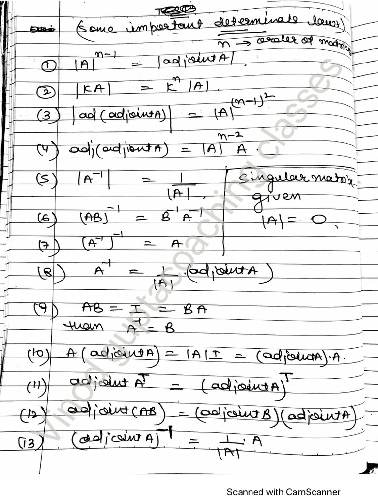 Class 12 Maths Determinants Imp Laws | PDF