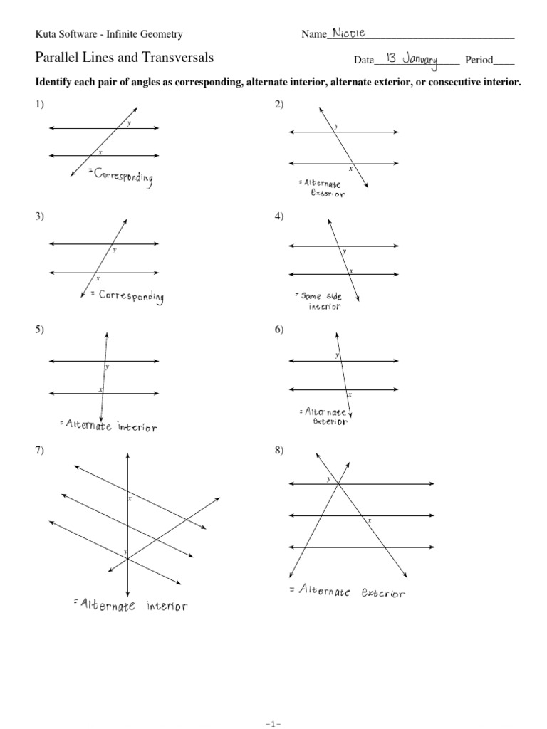 Parallel Lines and Transversals Worksheet | PDF | Geometry | Euclidean ...