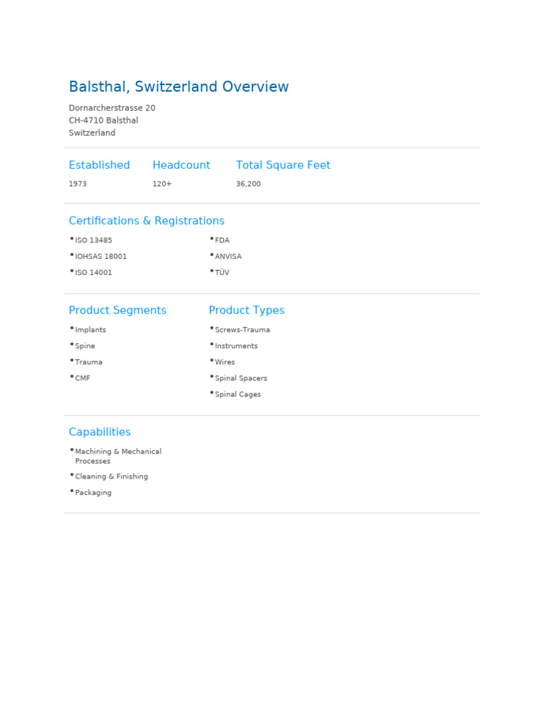 Balsthal, Switzerland Facility Overview | PDF