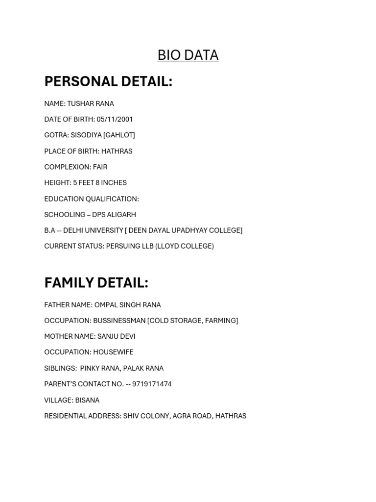 Tushar Bio Data | PDF