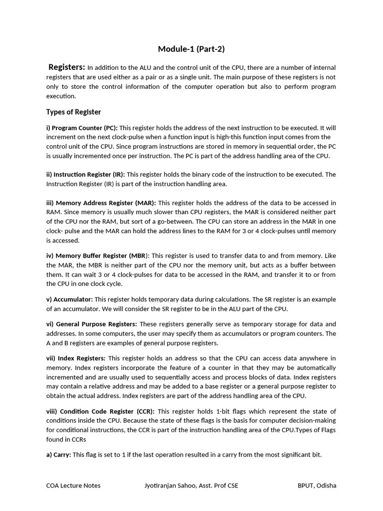 COA Lecture Note Module 1 Part 2 | PDF | Central Processing Unit | Computer Data Storage