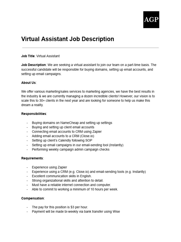 Virtual Assistant Job Description | PDF
