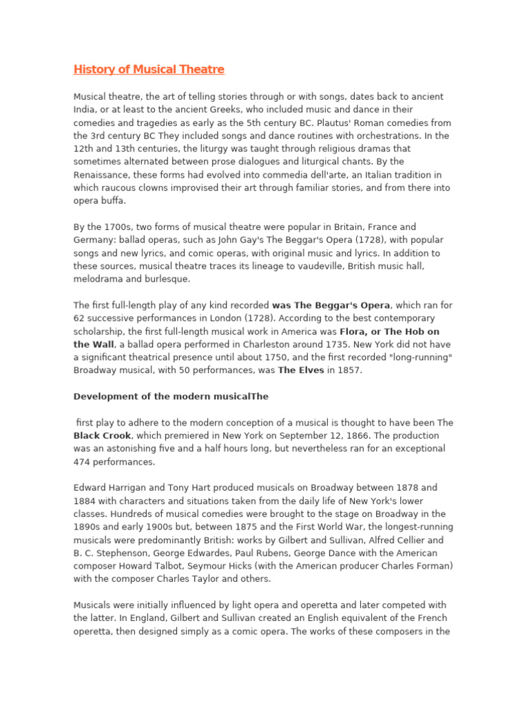 Evolution of Musical Theatre History | PDF | Musical Theatre | Theatre