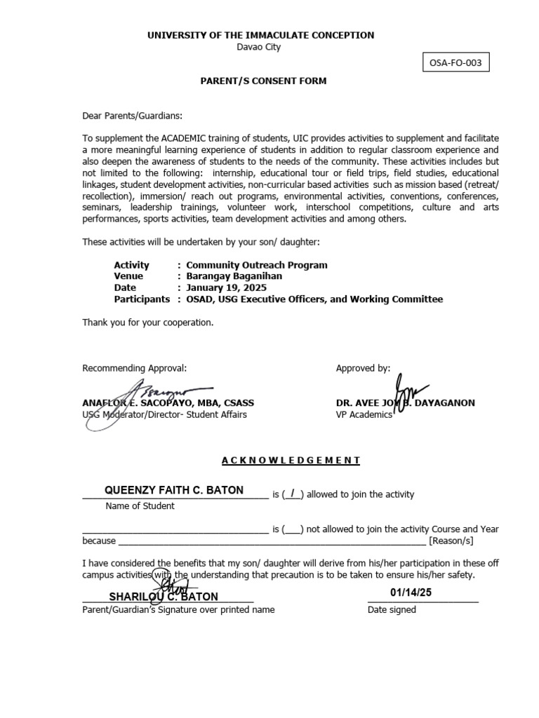 1.10.25 Community Outreach Program_consent Form (2) (1) | PDF | Behavior Modification | Cognition