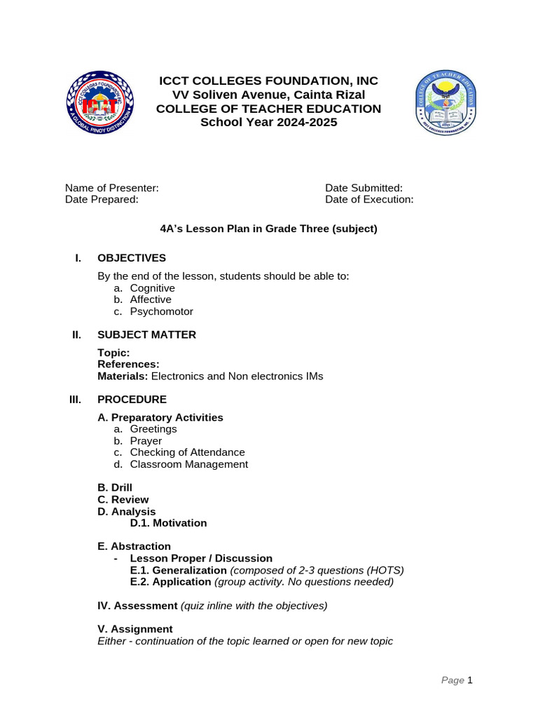 Final 4As Lesson Plan | PDF