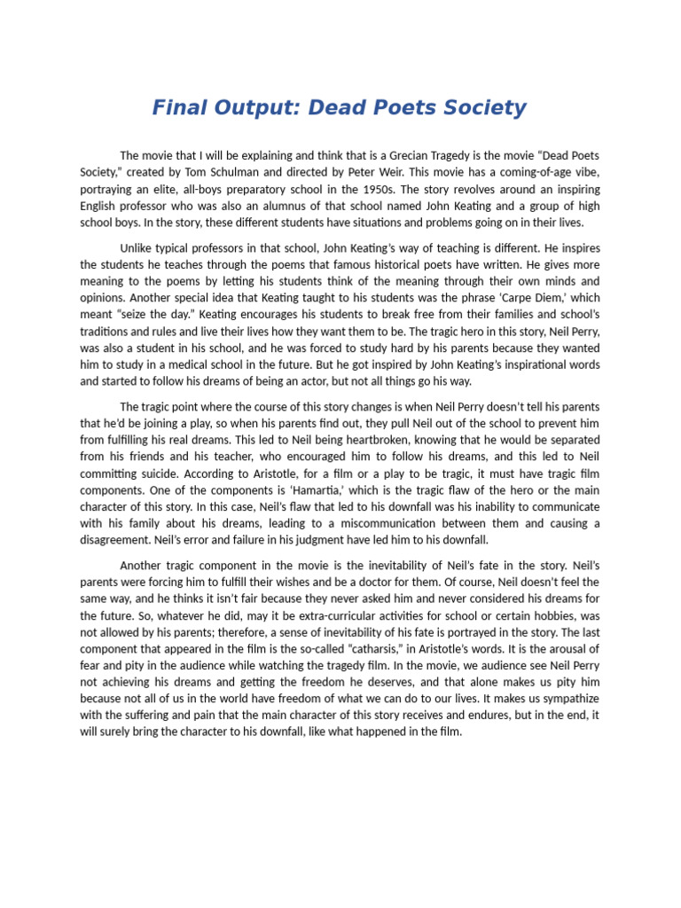 Final Output - Dead Poets Society | PDF