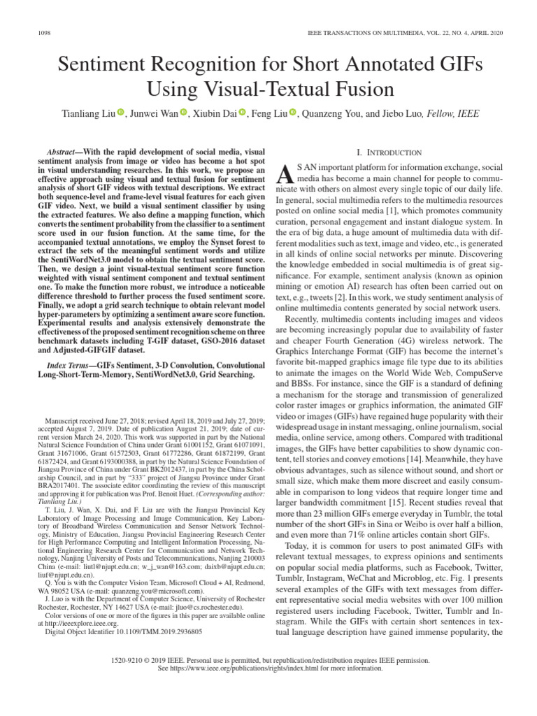 (2020) (IEEE) Sentiment Recognition for Short Annotated GIFs Using Visual-Textual Fusion | PDF ...