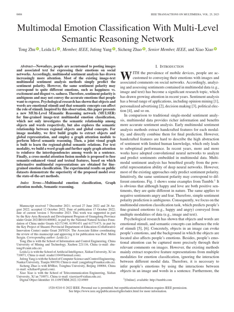 (2023) (IEEE) Multimodal Emotion Classification With Multi-Level Semantic Reasoning Network ...