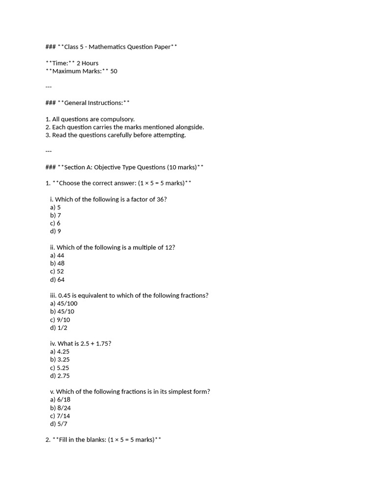Maths Class 5 | PDF