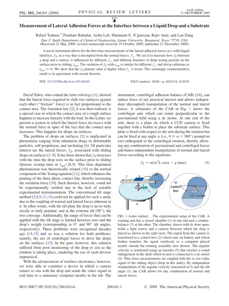 Measurement of Lateral Adhesion Forces | PDF | Adhesion | Force